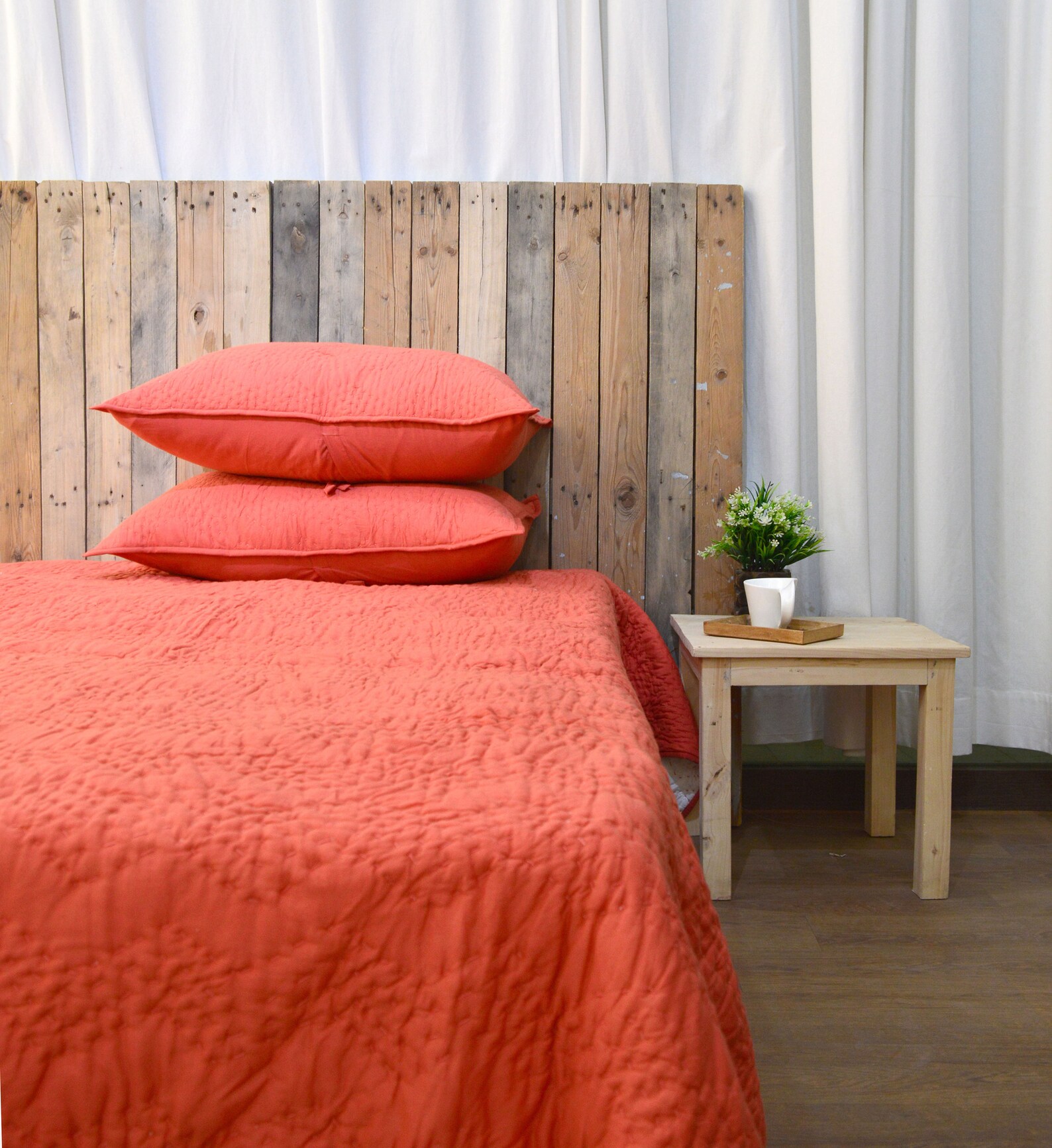 Rust Kantha Quilt With Coordinated Pillow Covers Handquilted - Etsy