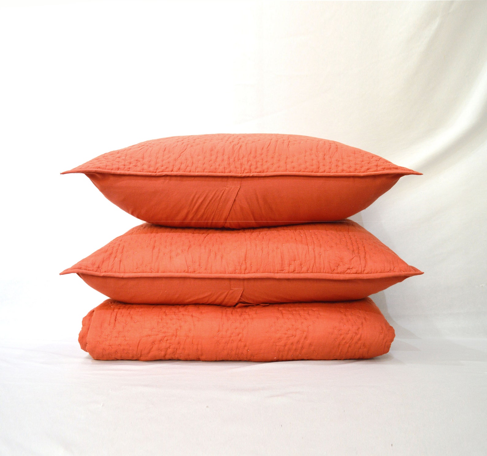 Rust Kantha Quilt With Coordinated Pillow Covers Handquilted - Etsy