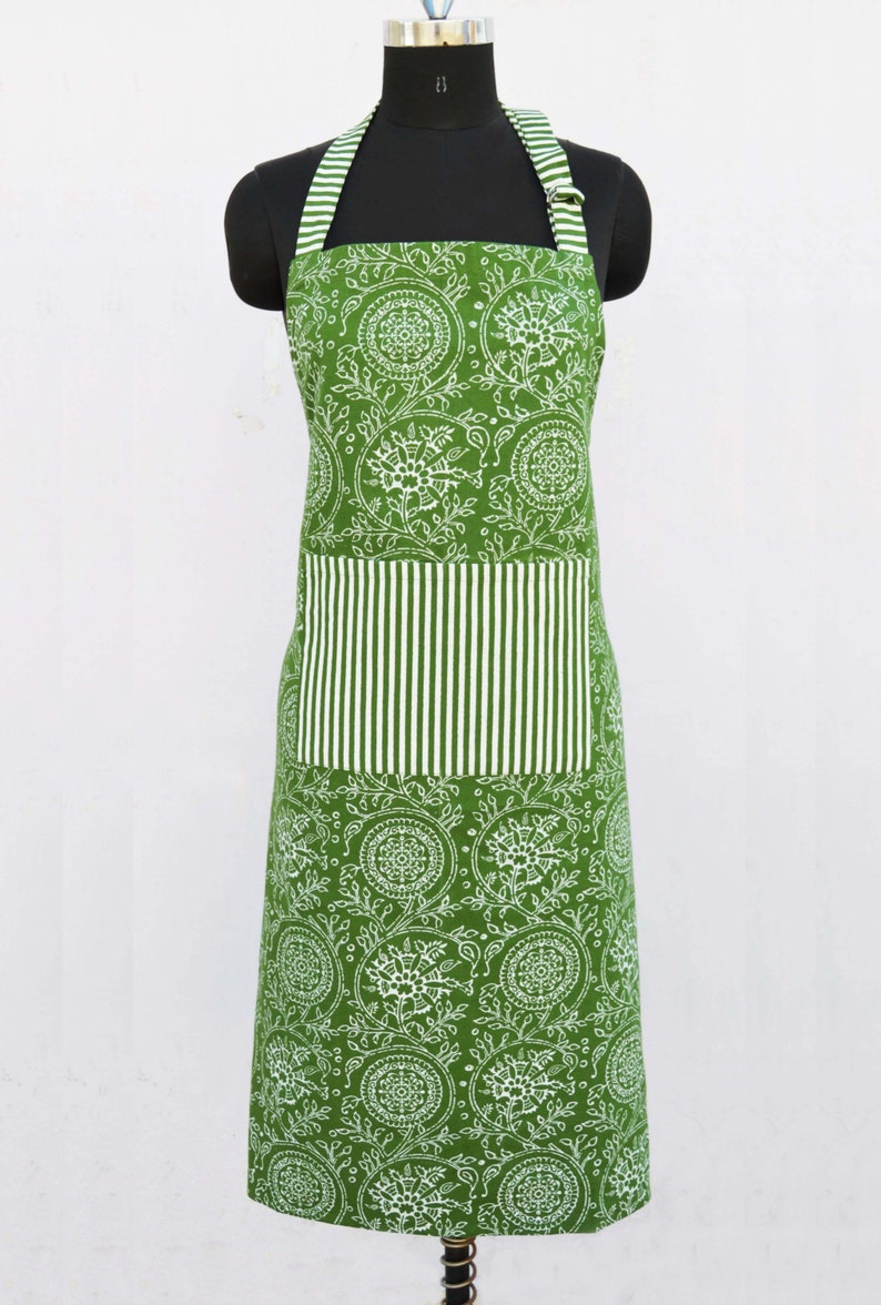 Green Apron Kalamkari Print Kitchen Accessory 100% Cotton | Etsy