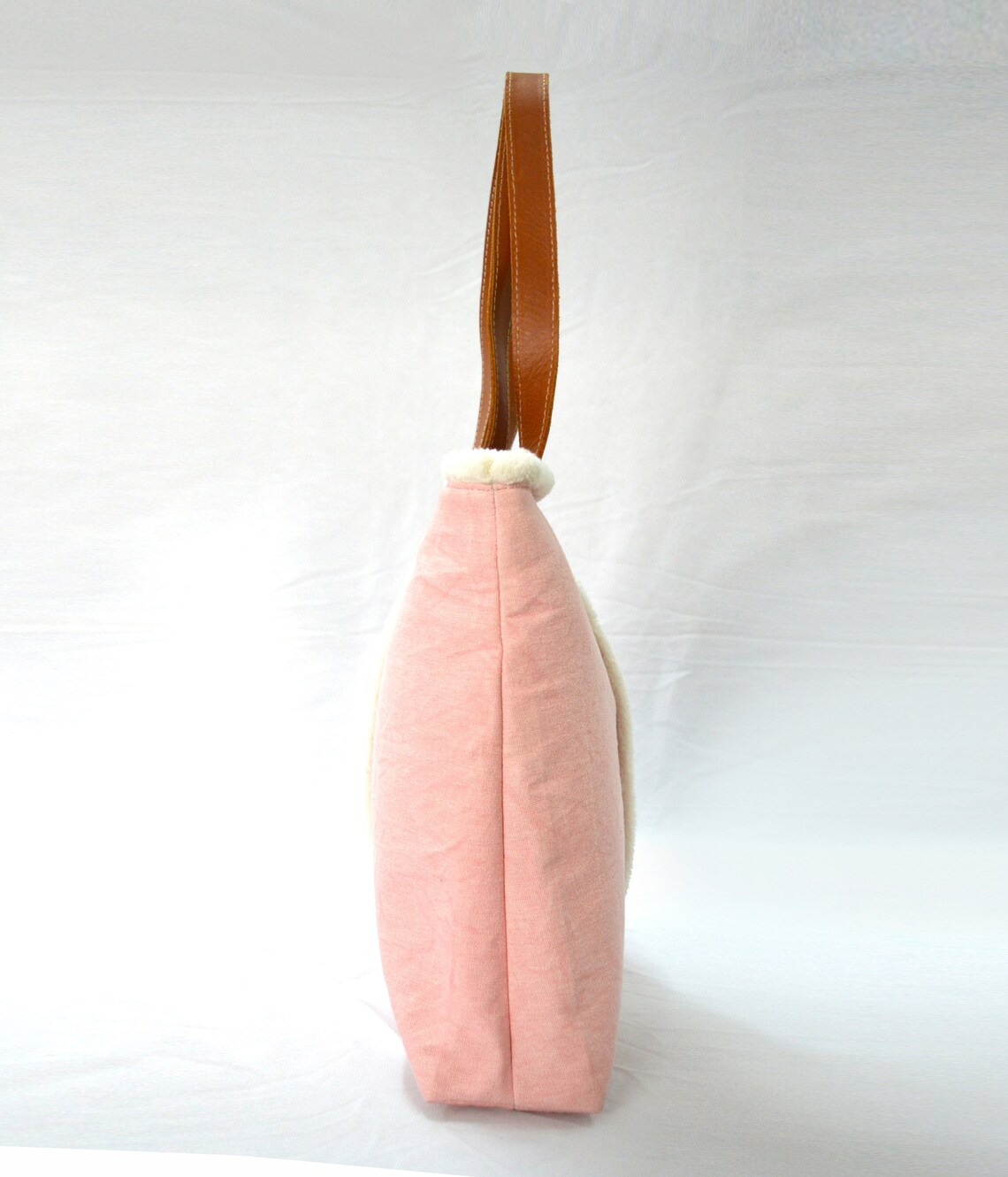 SALE Pink canvas tote bag with pure leather handles and faux | Etsy