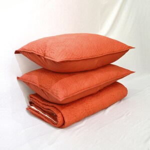 Rust Kantha Quilt With Coordinated Pillow Covers, Handquilted, Cotton ...