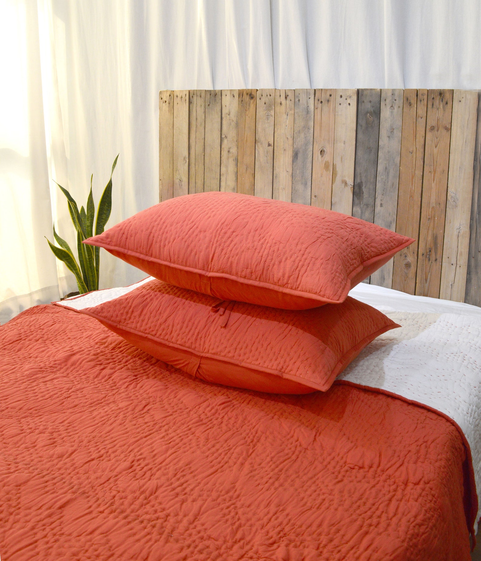 Rust Kantha Quilt With Coordinated Pillow Covers Handquilted - Etsy