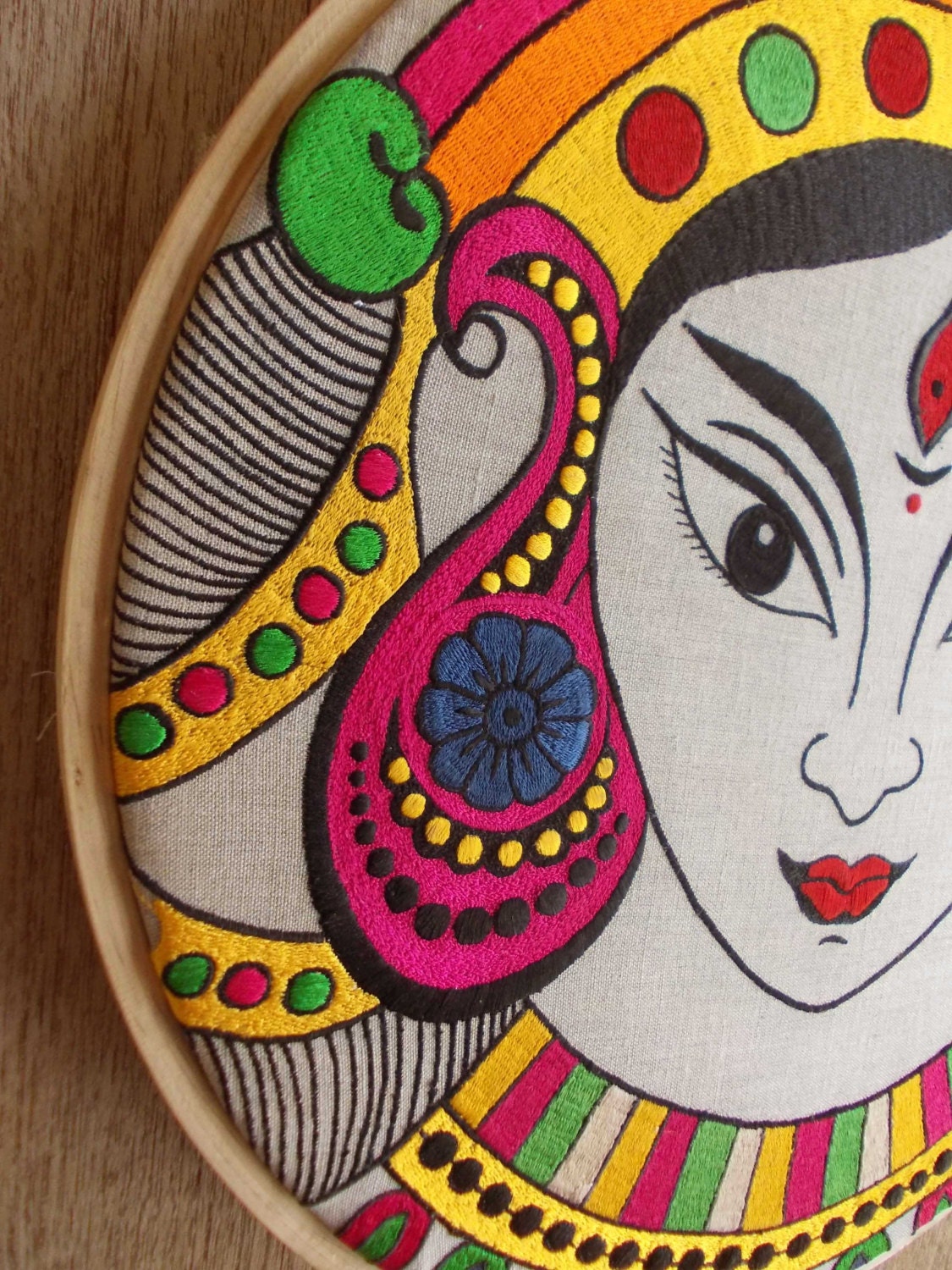 Embroidered Durga Wall Art, Indian Goddess, Ethnic Linen Decor - Etsy