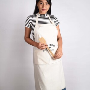 Off White, Cotton Apron, Embroidered, Kitchen, Housewarming Gift, Size ...