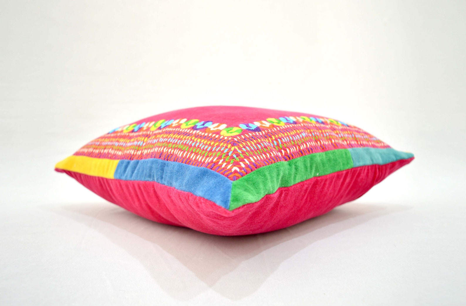 Bright pink pillow cover multicolour hand embroidery | Etsy