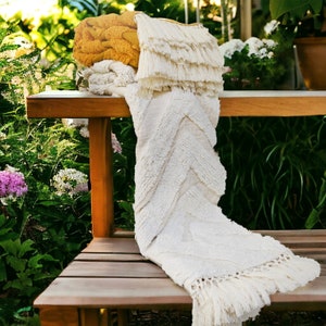 OFF WHITE Cotton Tufted Throw Blanket, Diamond Pattern Tufting, Couch ...