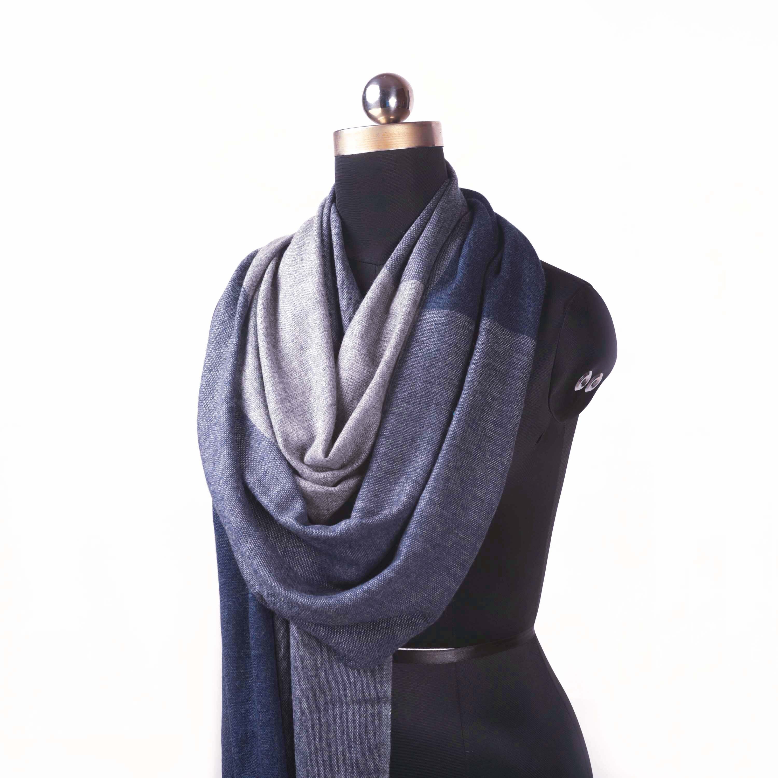 Woven Fine Wool Scarf, Dark Blue Grey, Reversible - Etsy