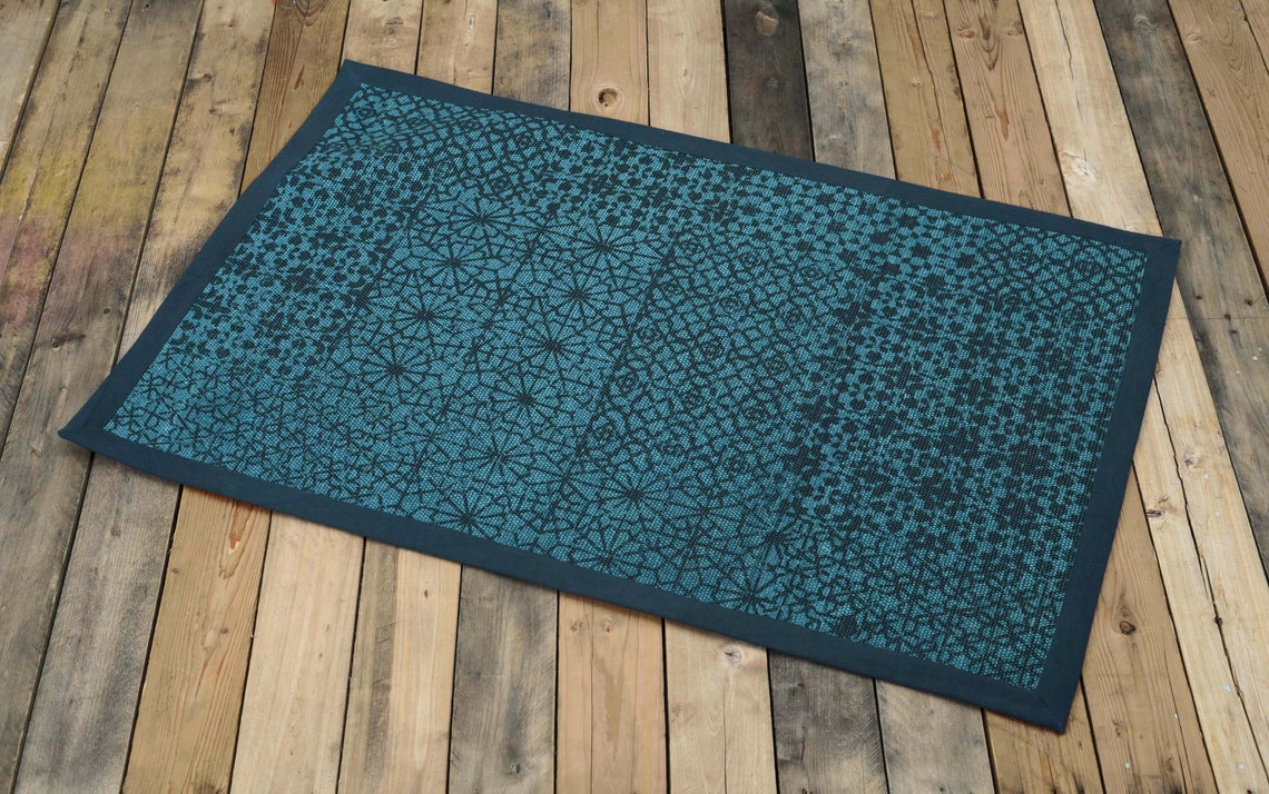 Cotton Rug Teal Colour Geometric Print 100% Cotton Tribal - Etsy