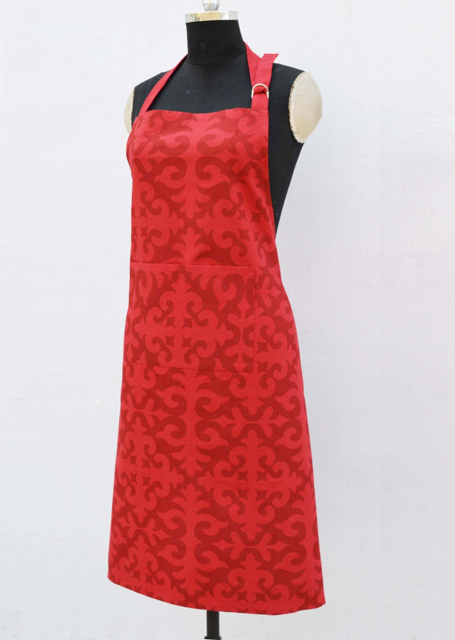 Red Colour Apron, Moroccan Print, 100% Cotton, Kitchen Accessory, Size ...
