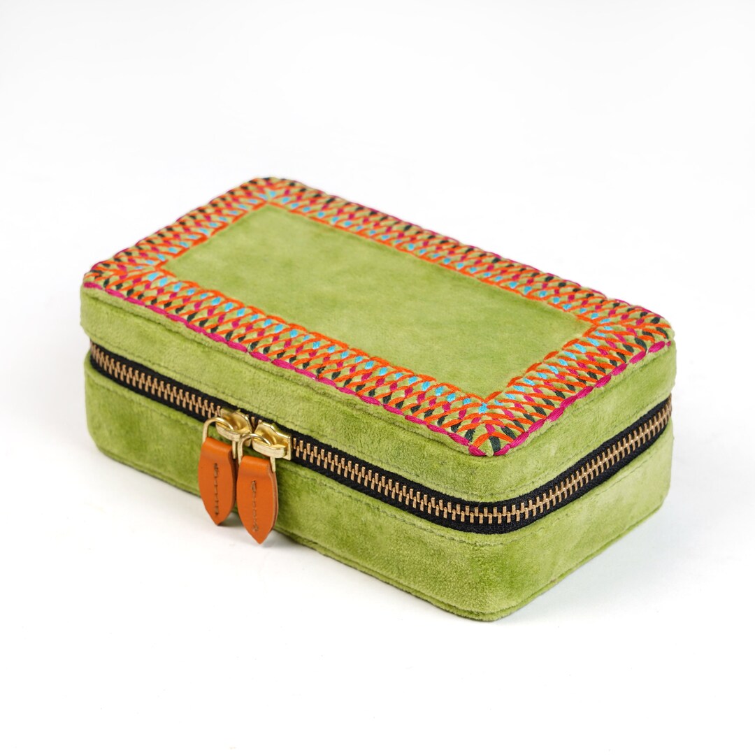 Lime Green Velvet Rectangular Embroidered Jewellery Box - Etsy