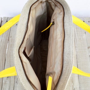 Large Yellow Tote Bag in Linen and Yellow Faux Leather - Etsy