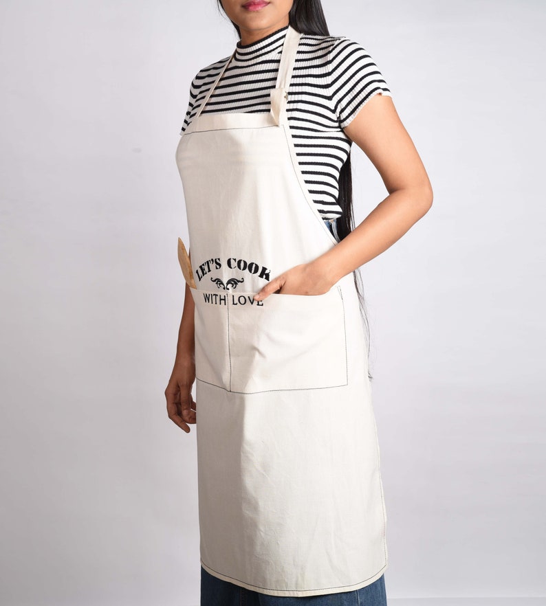 Off White, Cotton Apron, Embroidered, Kitchen, Housewarming Gift, Size ...