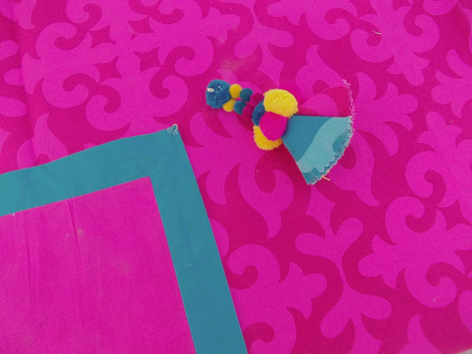 Bright pink Moroccan table cloth with turquoise border | Etsy