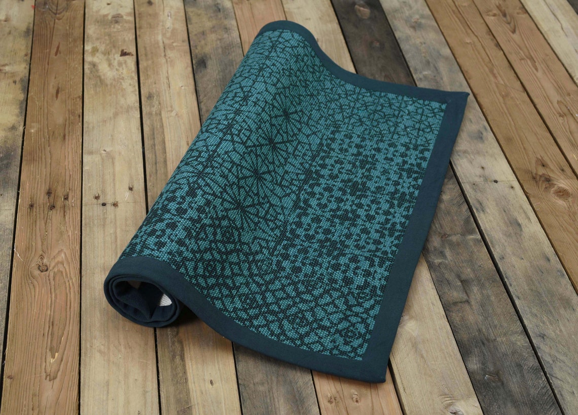 Cotton Rug Teal Colour Geometric Print 100% Cotton Tribal - Etsy