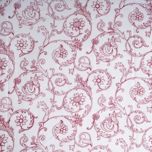 Sheer Printed Fabric, Red Colour Victorian Swirl Pattern, Fabric by the ...