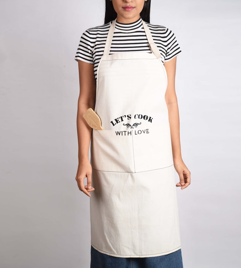 Off White, Cotton Apron, Embroidered, Kitchen, Housewarming Gift, Size ...