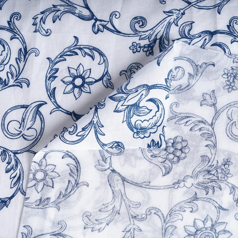 Sheer Printed Fabric Blue Colour Victorian Swirl Pattern - Etsy