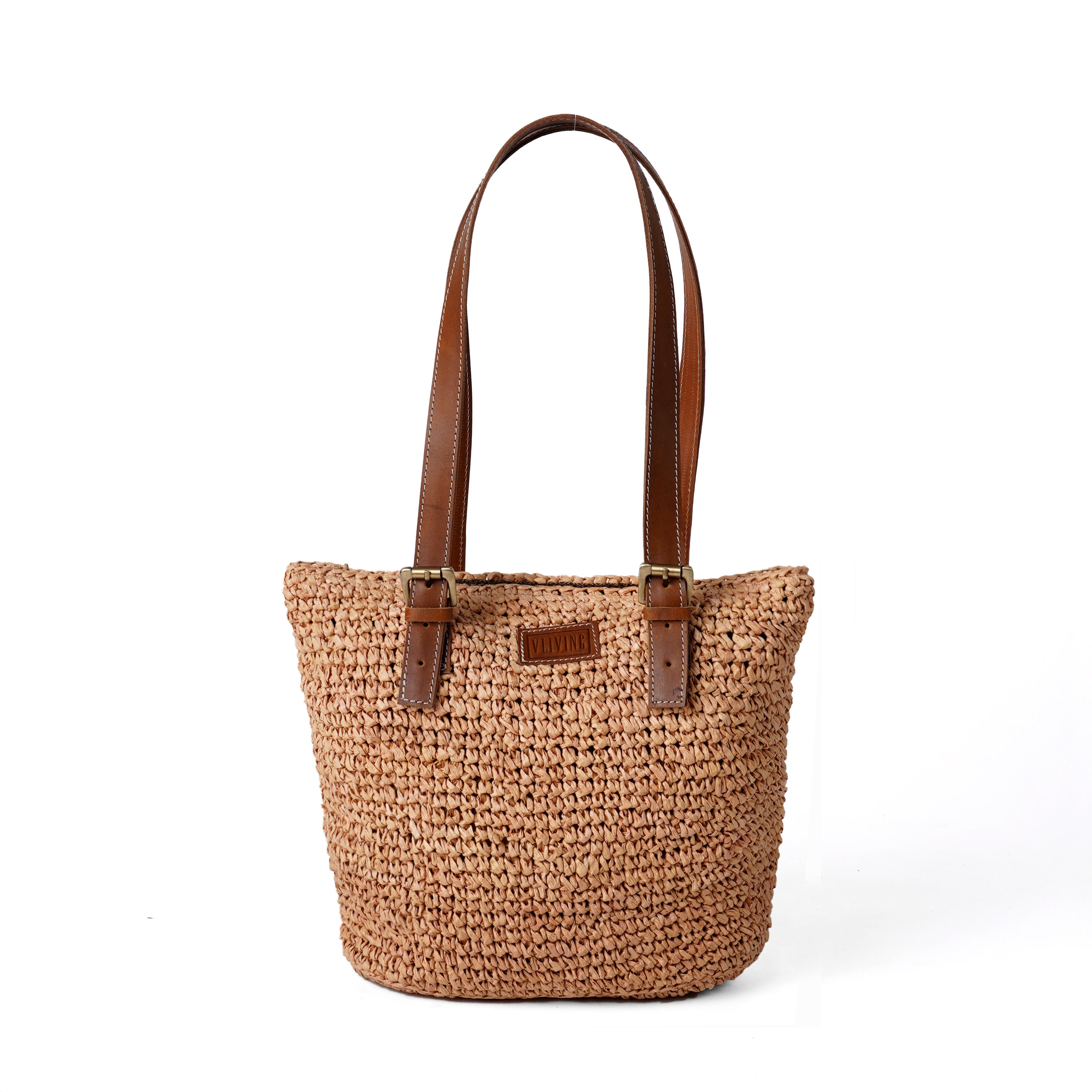 Natural Colour Rafia Tote Bag With Real Tan Leather Handle - Etsy