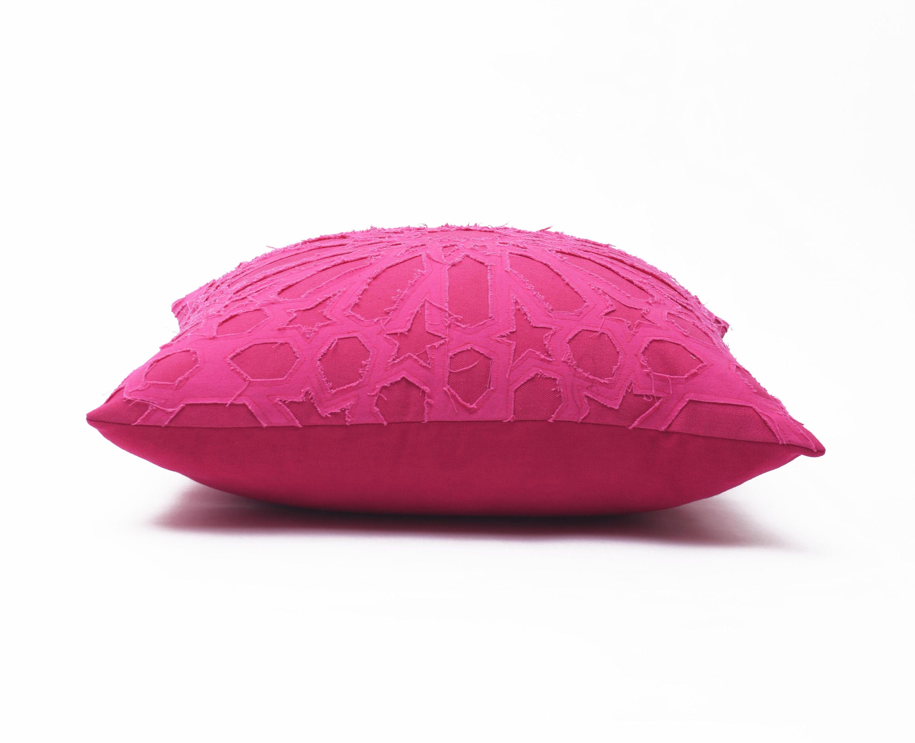 Fuschia Cotton Pillow Cover, Geometric, Arabesque, Applique, Bright ...