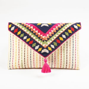 Tribal Pouch, Envelope Clutch, off White Colour Bag, Foldover Clutch ...