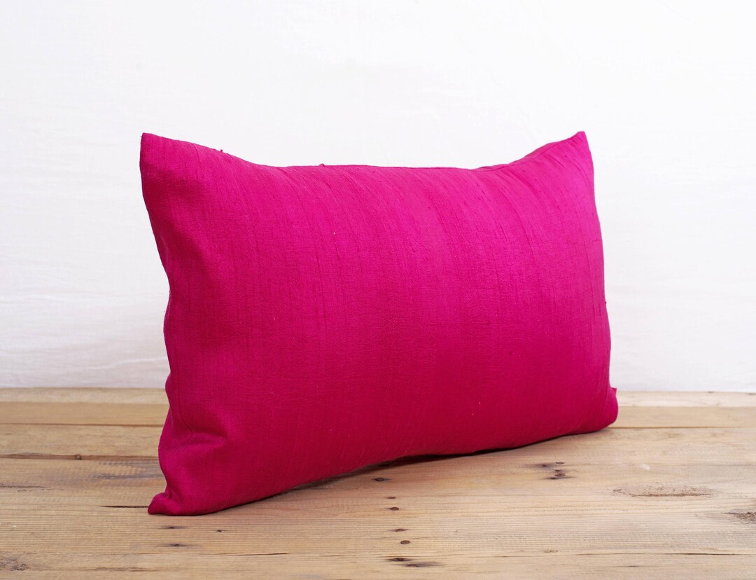 Silk Pillow, Bright Pink Color, Lumbar Pillowcover, Size 12"x20", Other ...