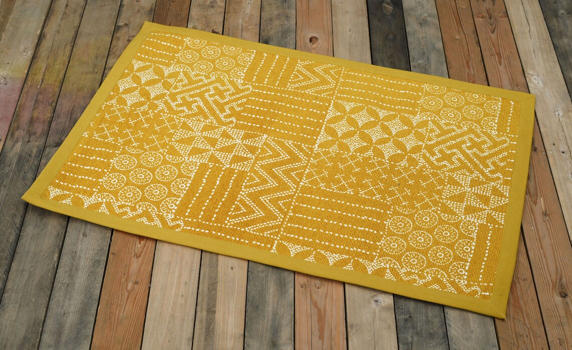 Cotton Rug Mustard Colour Geometric Print 100% Cotton | Etsy