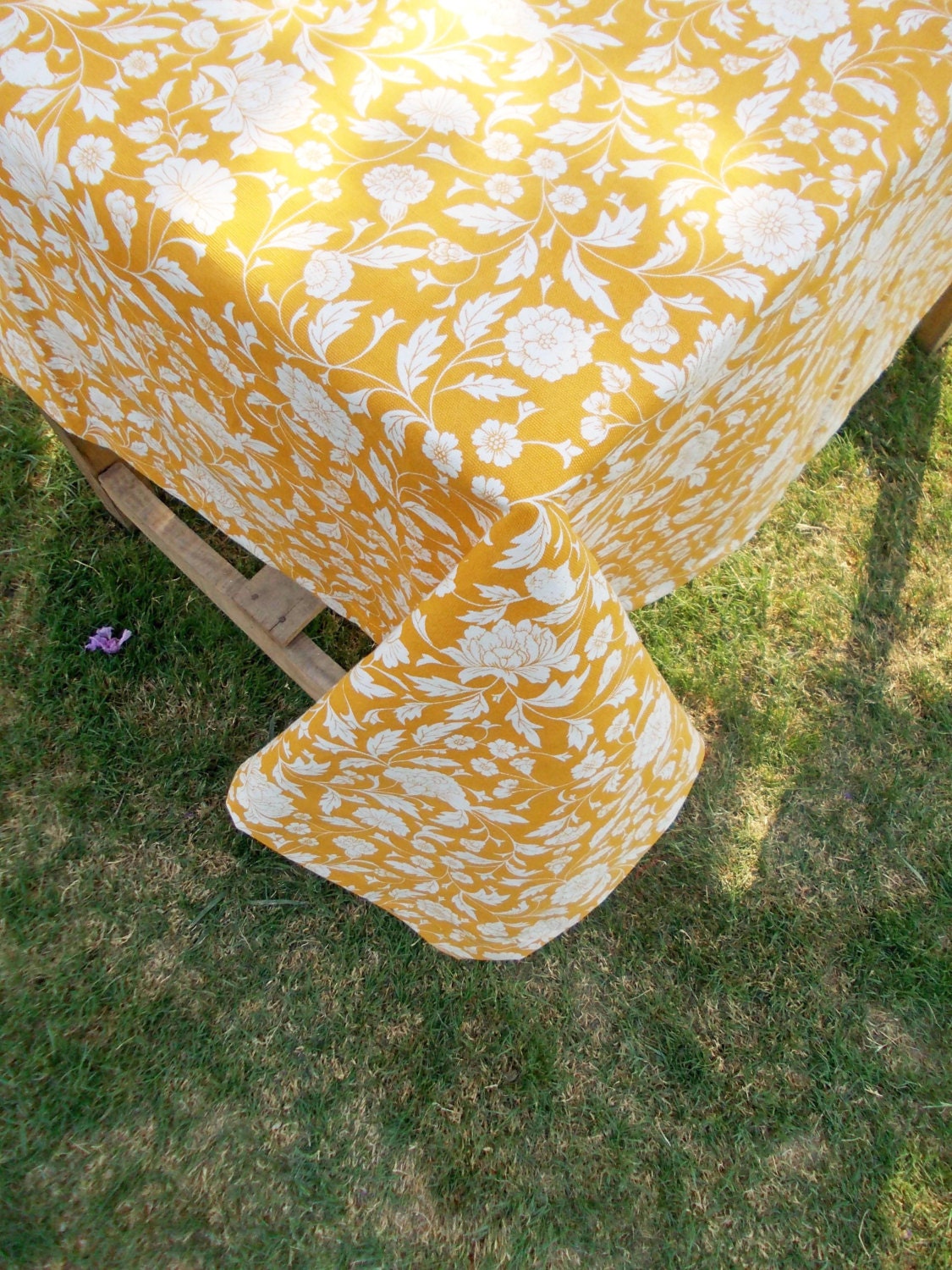 Yellow Cotton Table Cloth Floral Print Mustard Kalamkari | Etsy