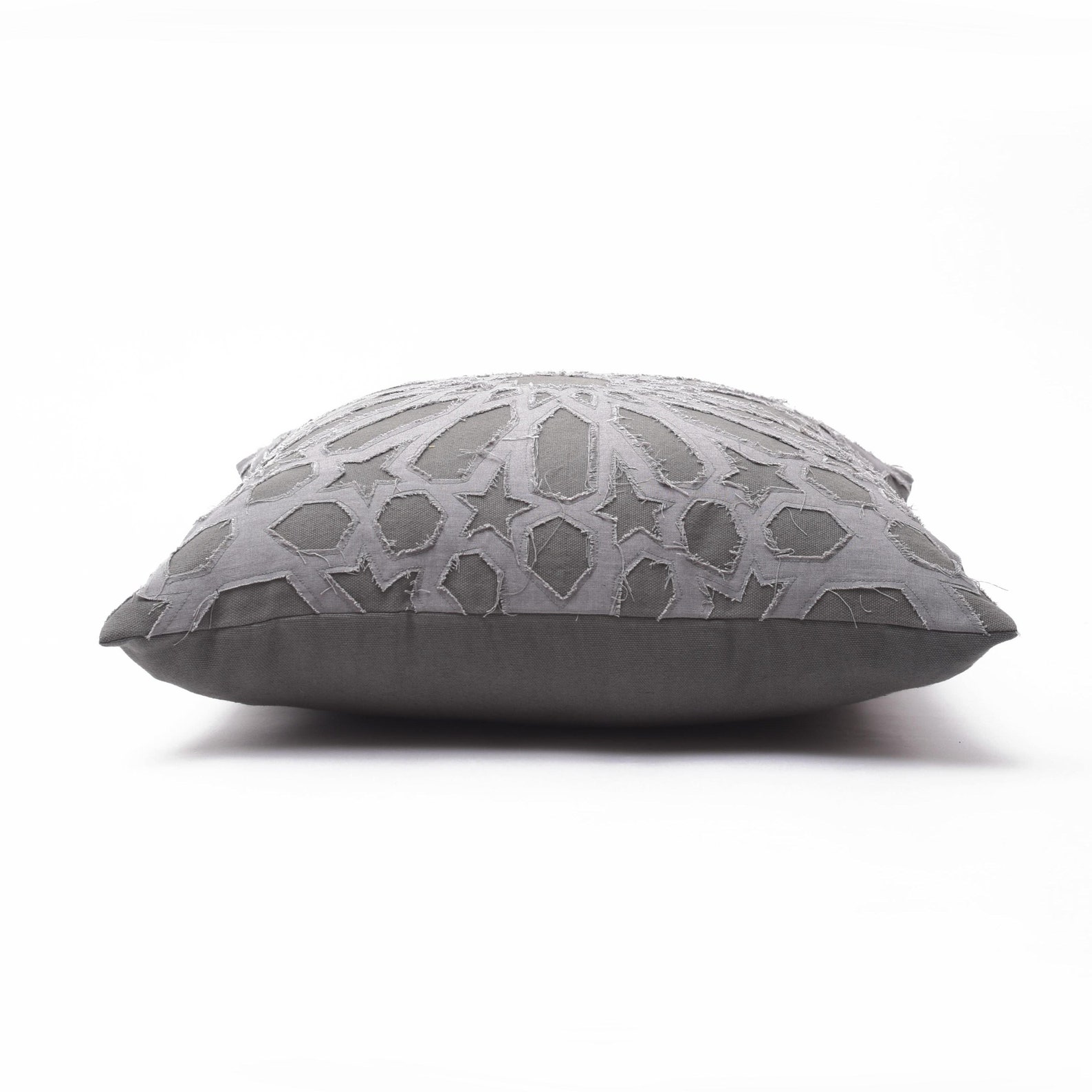 Grey Arabesque Applique' Pillow Cover With Geometrical Pattern in ...