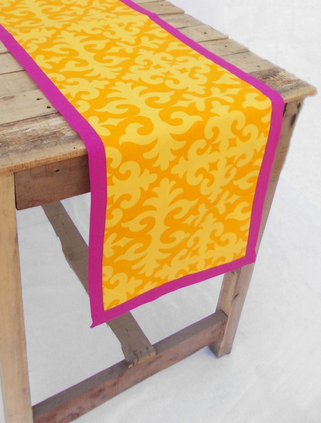 Yellow Runner Moroccan Print Bright Pink Border Cotton - Etsy