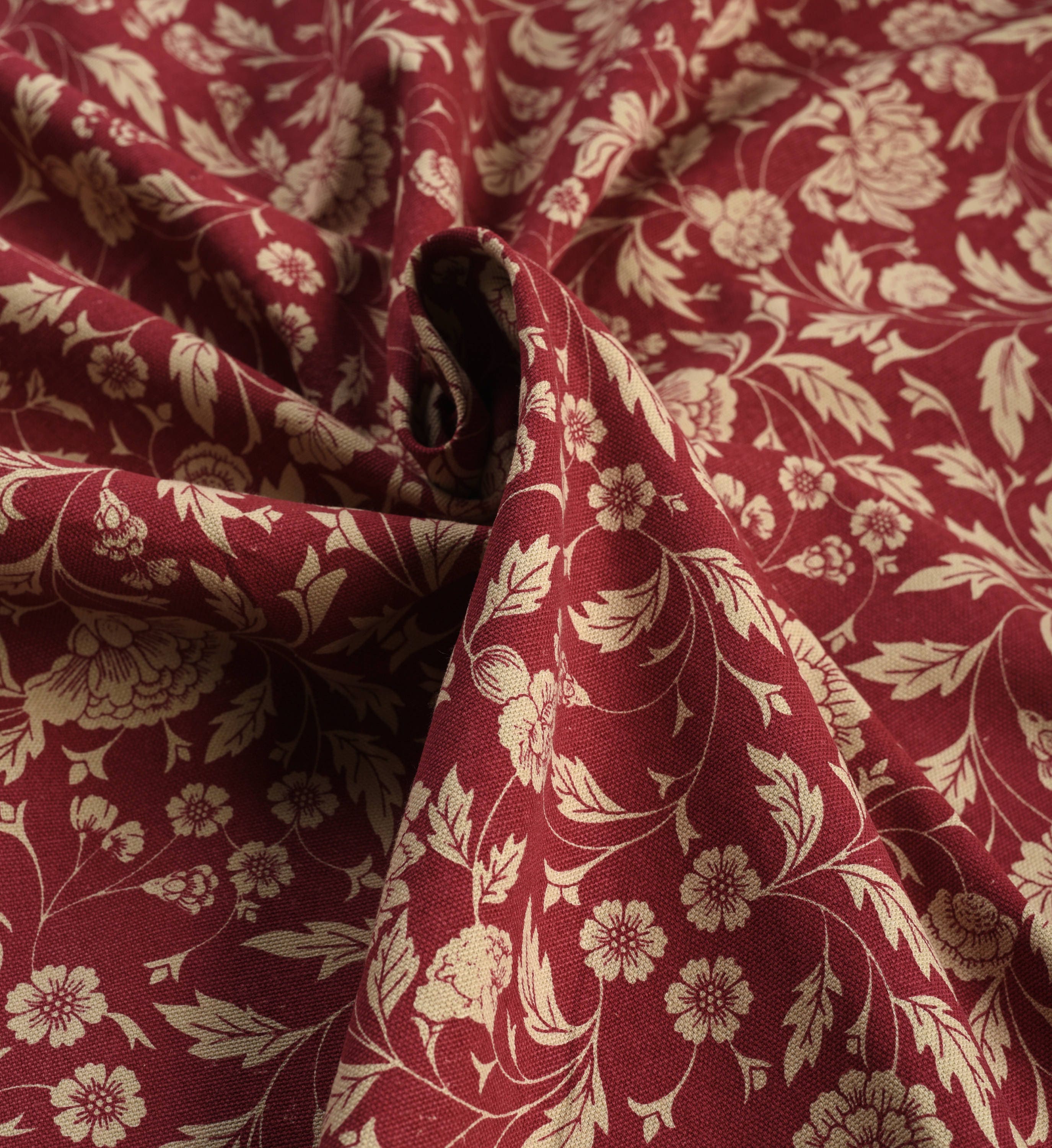 Dark red printed fabric Kalamkari pattern 100% cotton duck | Etsy