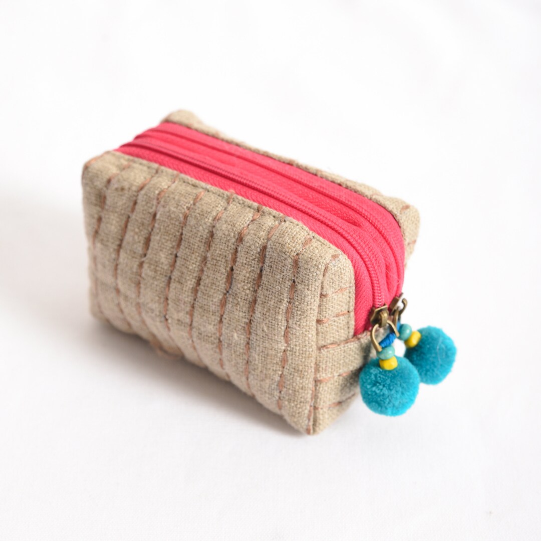 Small Rustic Natural Linen Pouch With Double Pocket, 4X2.7X2.5 Inches ...