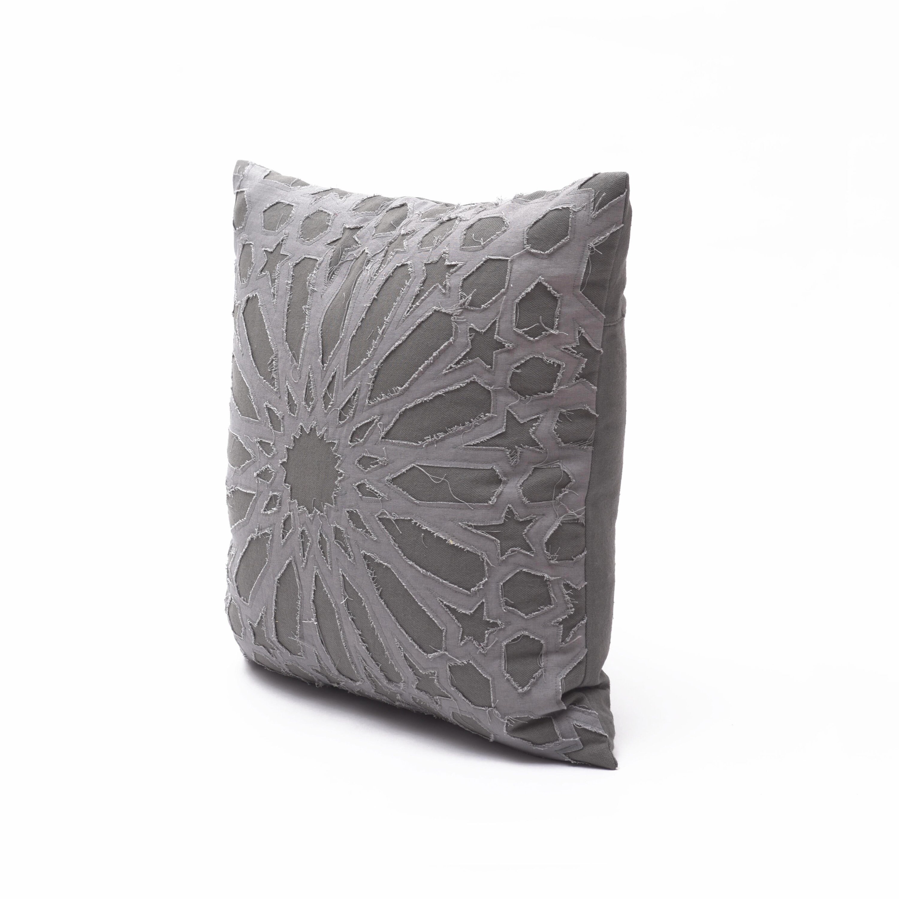 Grey Arabesque Applique' Pillow Cover With Geometrical Pattern in ...