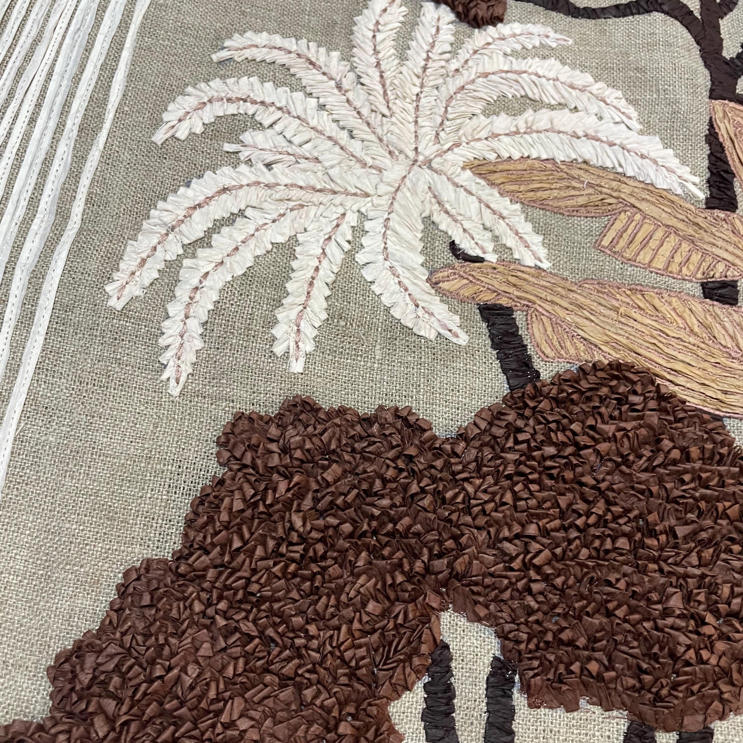 Buy Raffia Embroidered Botanical Linen Wall Art, Handmade Unframed ...