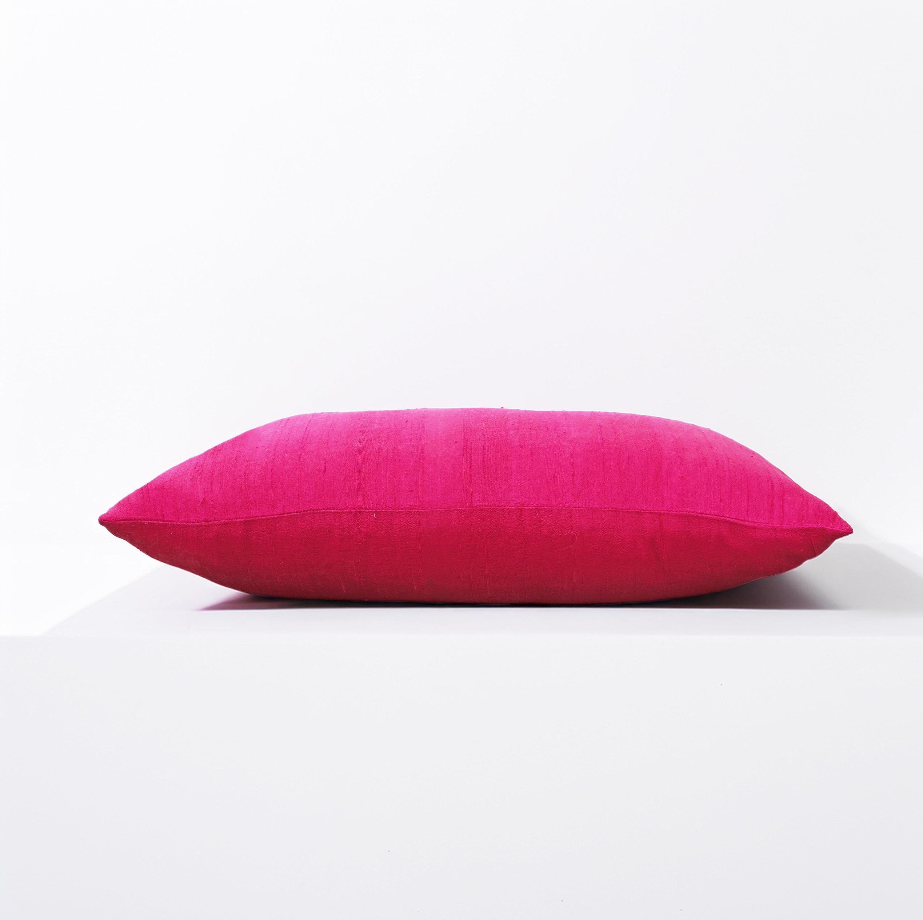 Silk Pillow, Bright Pink Color, Lumbar Pillowcover, Size 12"x20", Other ...
