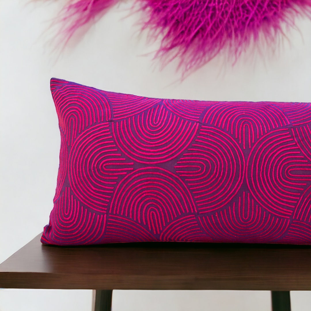 Magenta Lumbar Pillow Cover – Embroidered Retro Ogee Pattern - Etsy