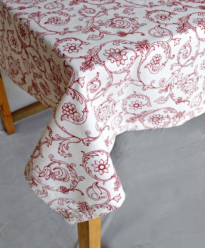 Red & White Table Cloth Swirl Victorian Print 1 Hem - Etsy