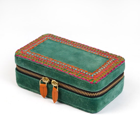 Tropical Green Velvet Rectangular Embroidered Jewellery Box - Etsy