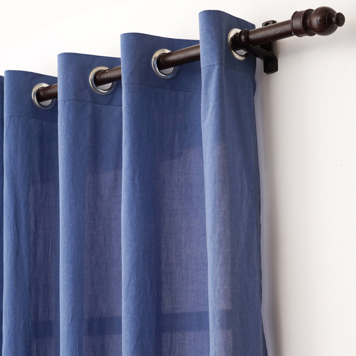 Curtain Denim Blue Sheer Cotton Voile Window Panel Home - Etsy