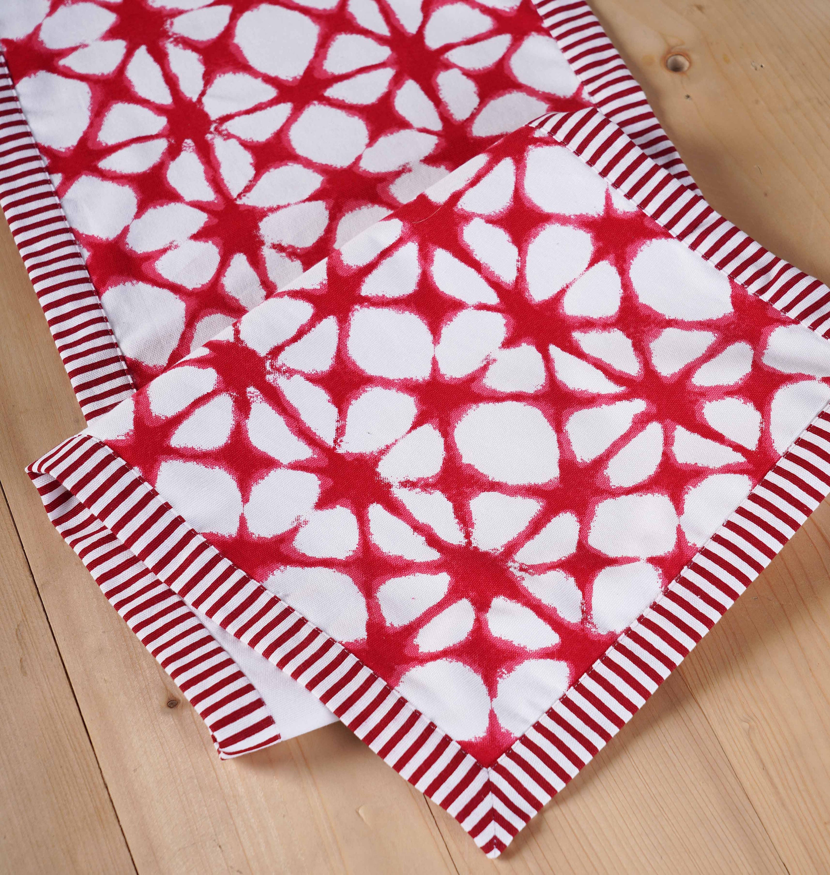Red Table Runner Tie Dye Print Red Stripe Border Cotton | Etsy