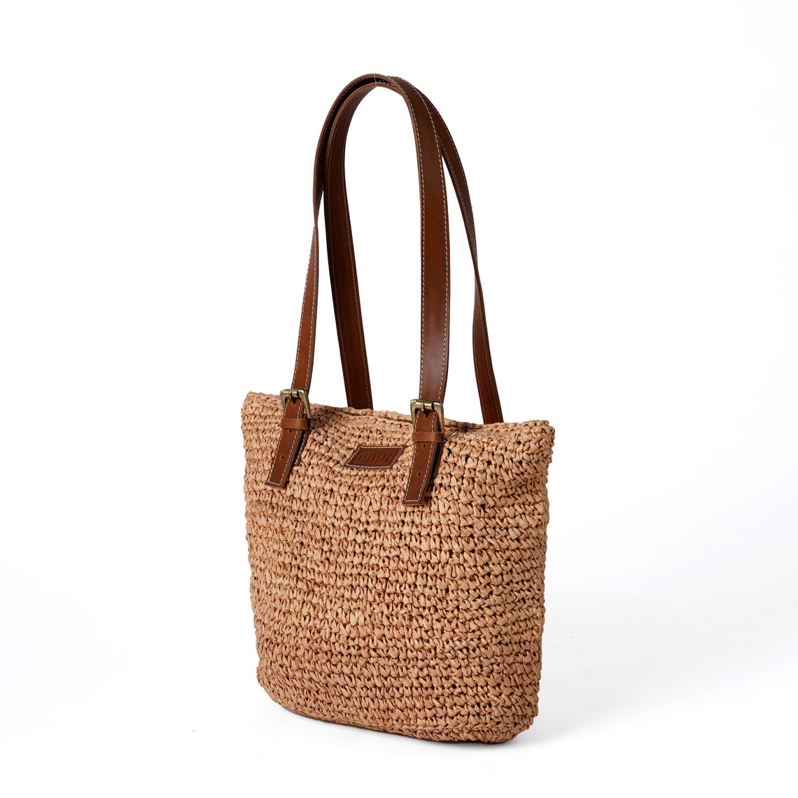 Natural Colour Rafia Tote Bag With Real Tan Leather Handle - Etsy