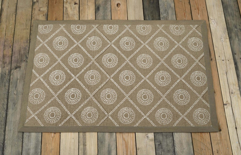 Cotton Rug Beige Colour Geometric Print 100% Cotton - Etsy