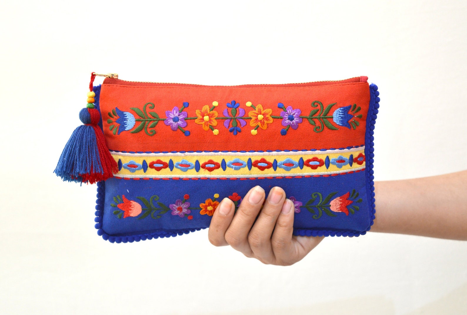 Boho Clutch Blue and Red Colour Hand Embroidered 5X9 Inches - Etsy