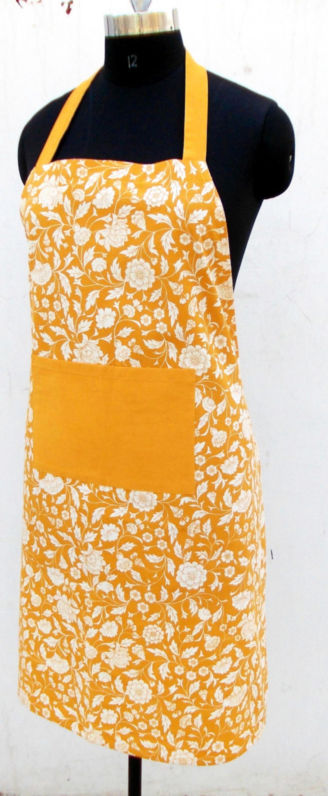 Yellow Color Apron Floral Print Mustard Color Kitchen - Etsy