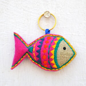 Set of 5 Pcs, Fish Key Ring or Charm, Bohemian, Hand Embroidered, 3 ...