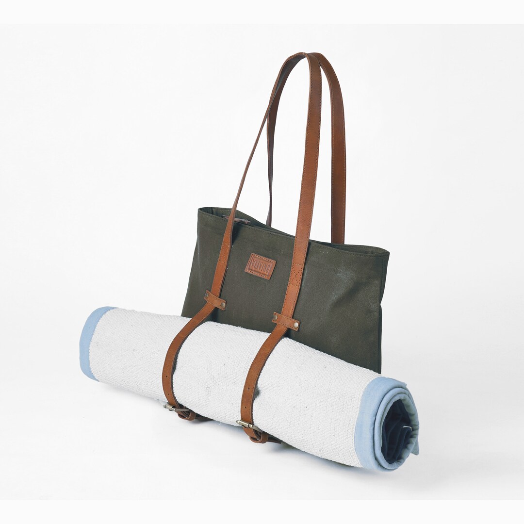 Olive Green Colour Waxed Canvas Yoga Bag, Gym Bag, Leather Adjustable ...