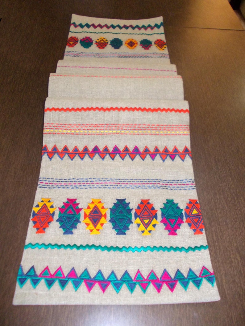 Linen Table Runner Embroidered With Kilim Pattern in - Etsy