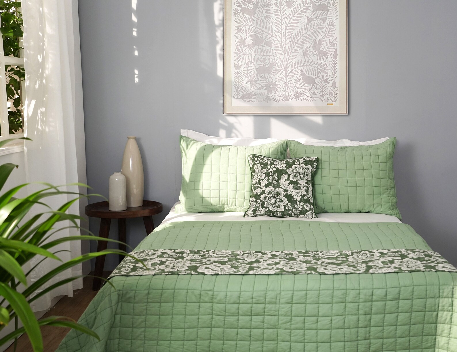 SAGE GREEN Cotton Quilt With 2 Coordinated Pillow Cases Sizes - Etsy
