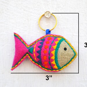 Set of 5 Pcs, Fish Key Ring or Charm, Bohemian, Hand Embroidered, 3 ...