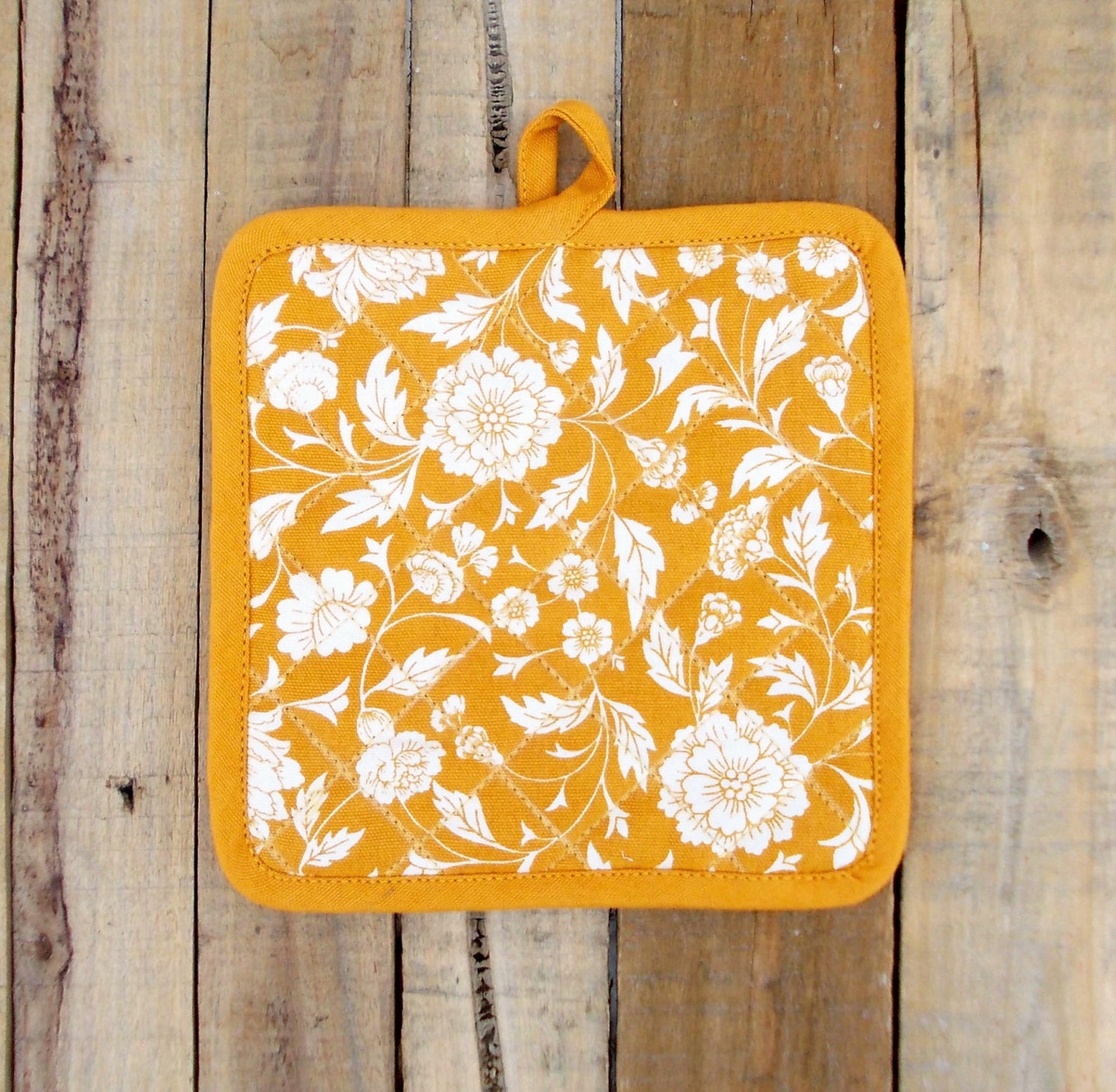 Yellow Floral Print Pot Holder and Glove Kalamkari Indian | Etsy