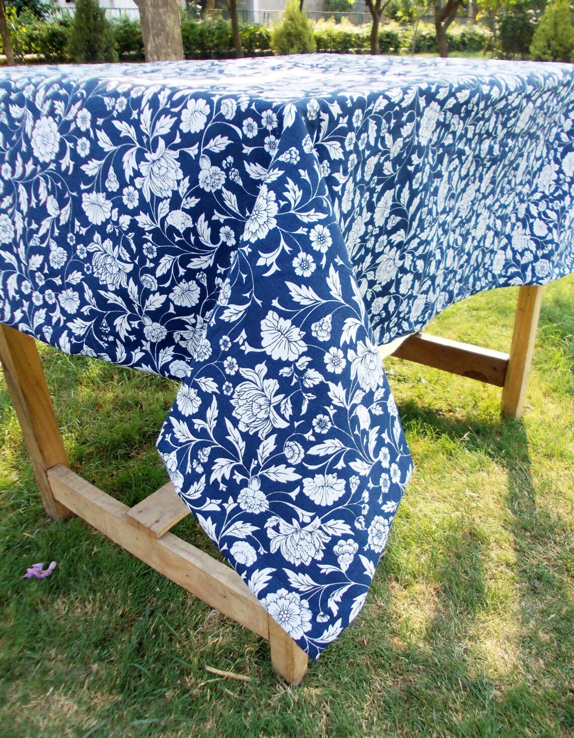 Indigo Table Cloth Floral Print Kalamkari Indian Ethnic - Etsy